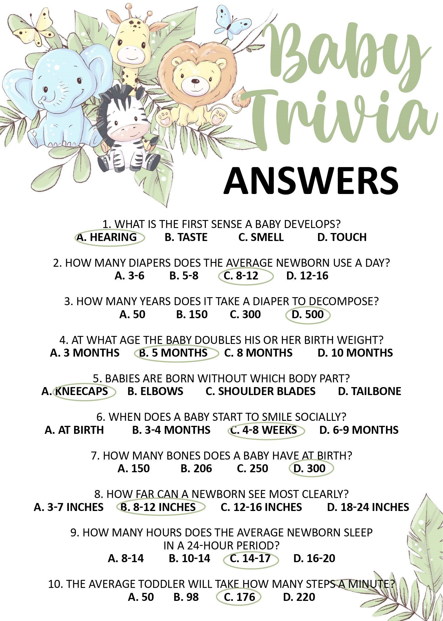 Baby Shower Trivia Game Printable, Jungle Inspired Safari Theme ...