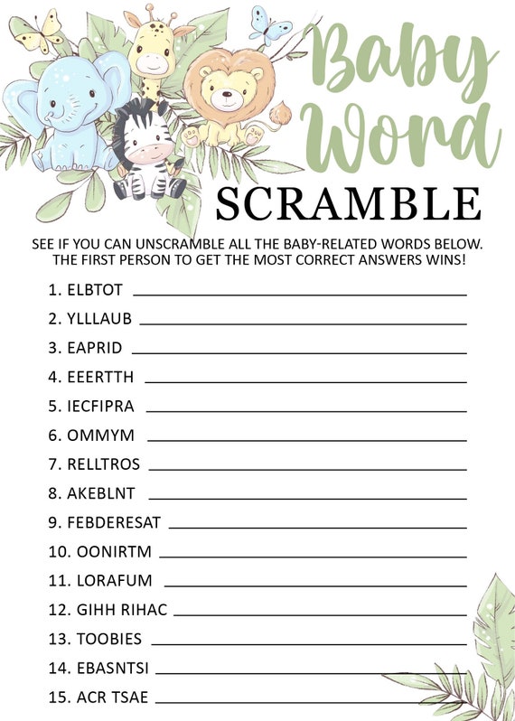 Baby Shower Scramble Printable Game Baby Word Scramble, Printable Baby