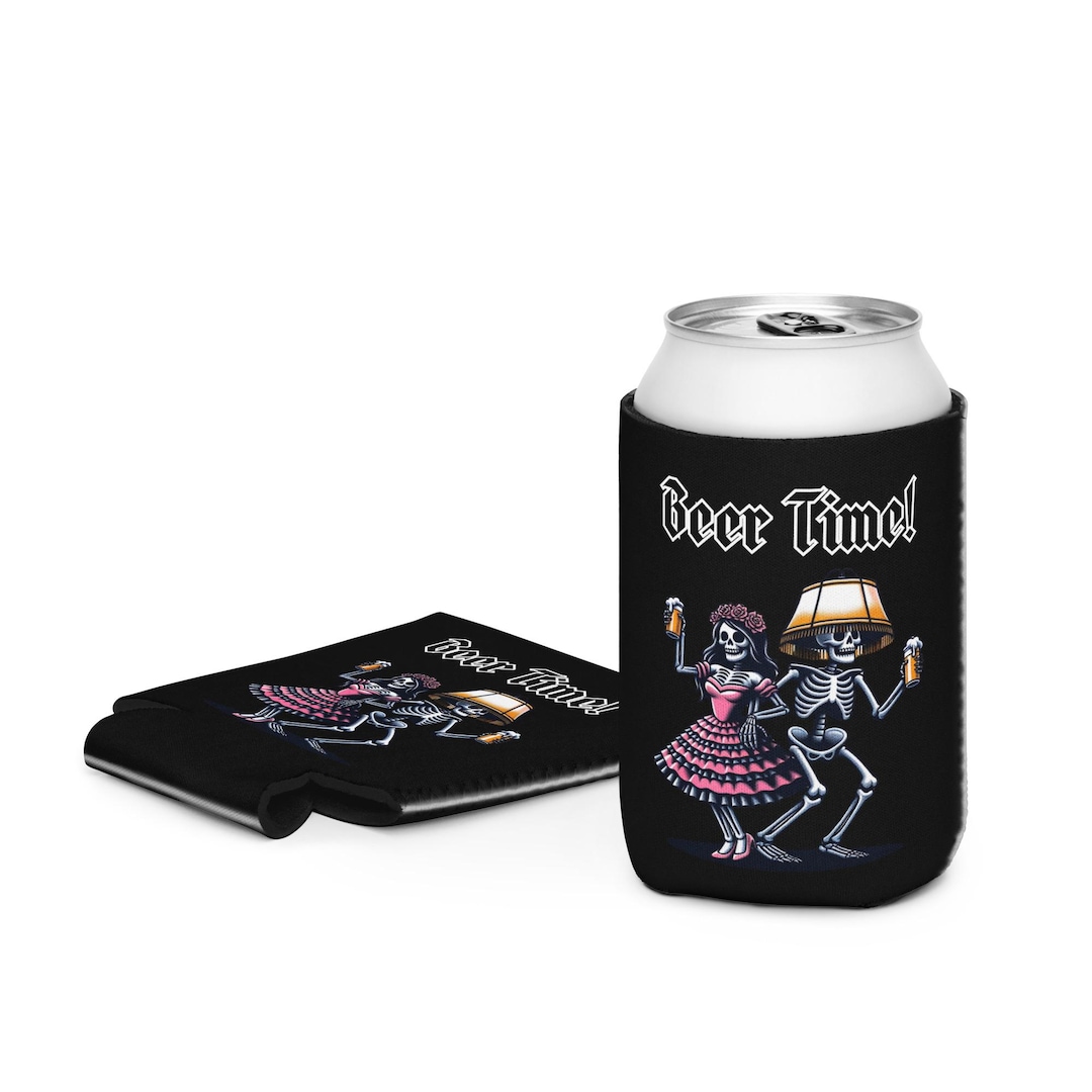 Beer Time! Skeleton Couple Partying | Goth Can Cooler - Etsy