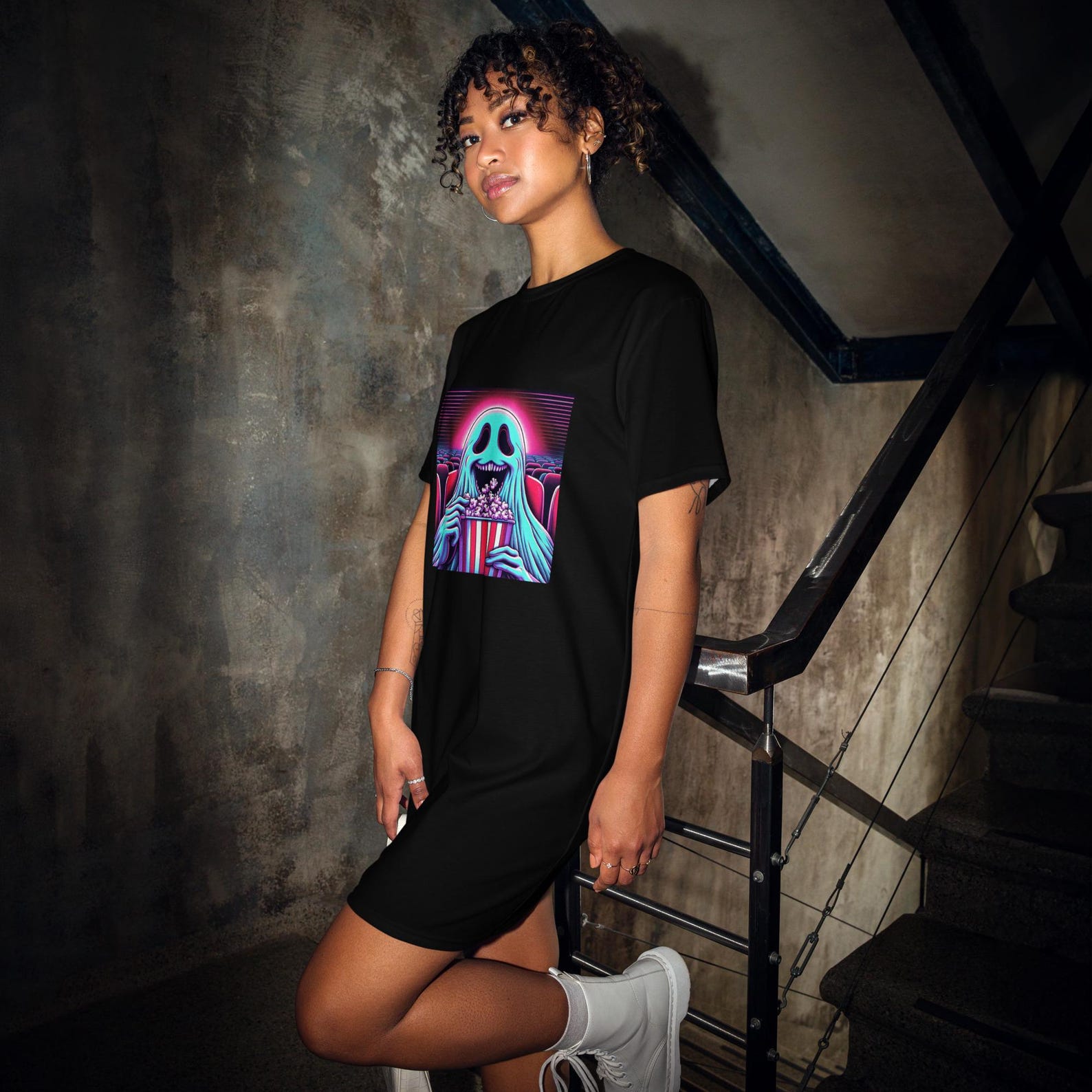 Ghost Eating Popcorn at the Movies Goth T-shirt Dress - Etsy