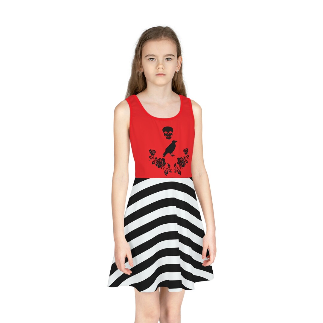 Raven One Piece Girls' Sleeveless Sundress AOP Red Top and Black and ...