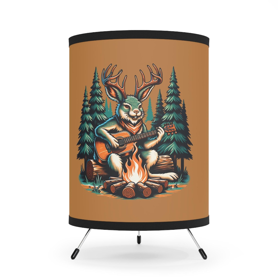 Jackalope Playing a Guitar by the Campfire Tripod Lamp, Rustic Decor ...