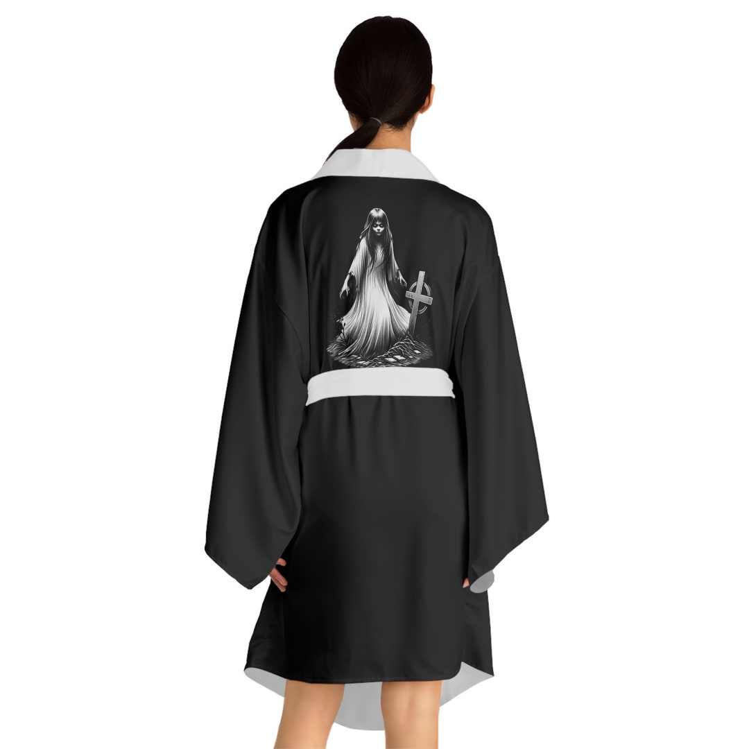 Ghost Girl Standing by Her Grave Goth Long Sleeve Kimono Robe AOP - Etsy