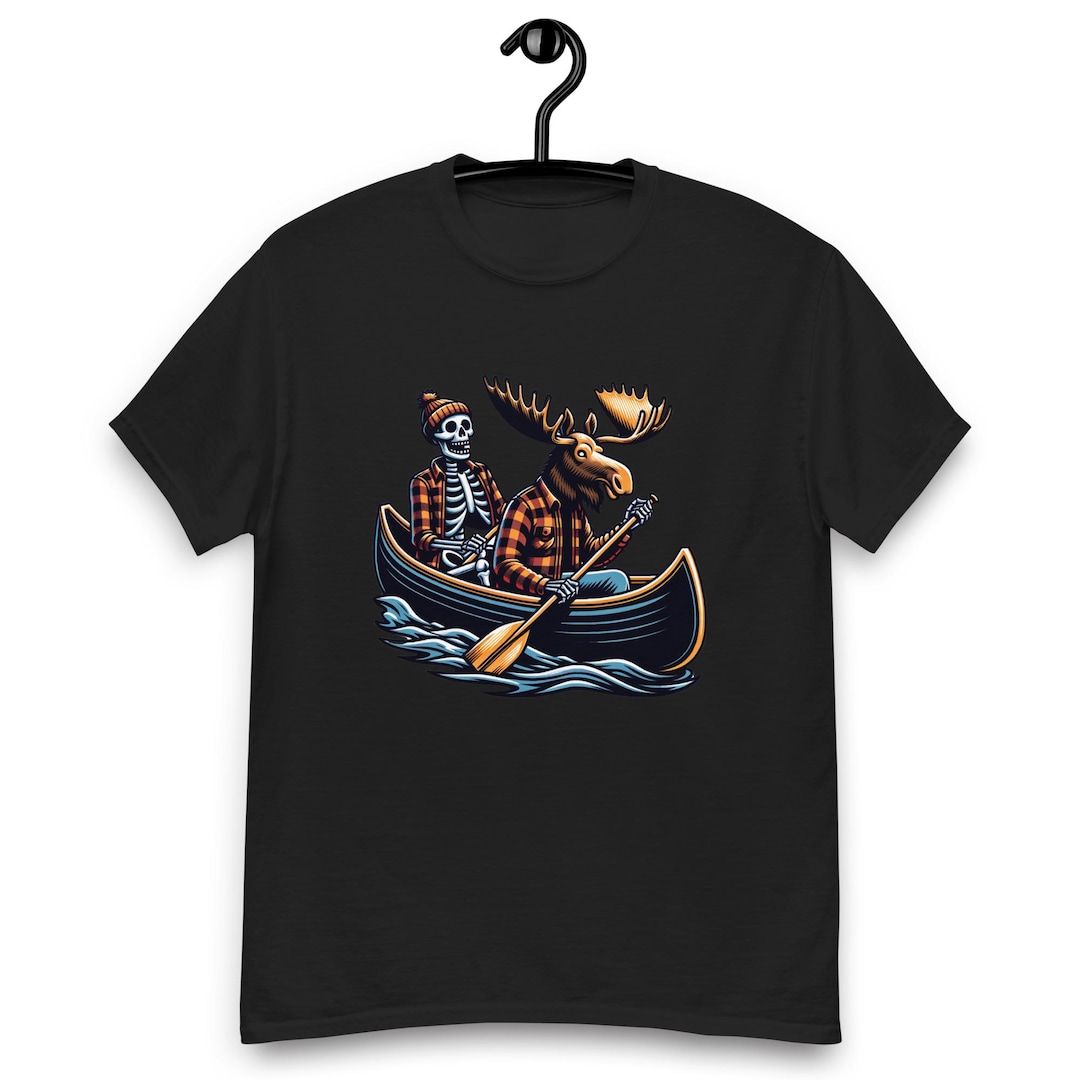 Moose and Skeleton in A Canoe | Spooky Great Outdoors Themed Unisex ...