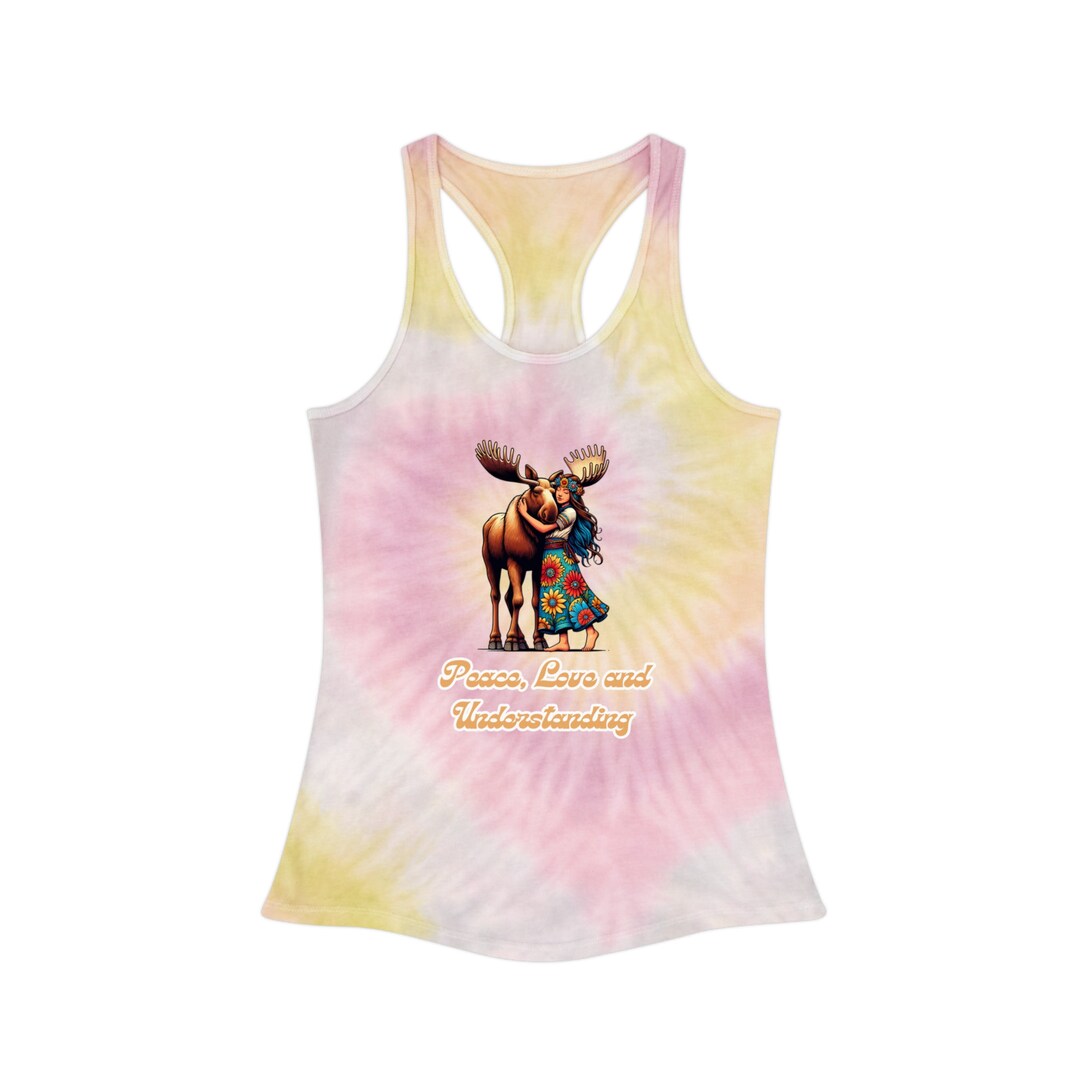 Hippie Girl Hugging A Moose Peace, Love and Understanding Tie Dye ...