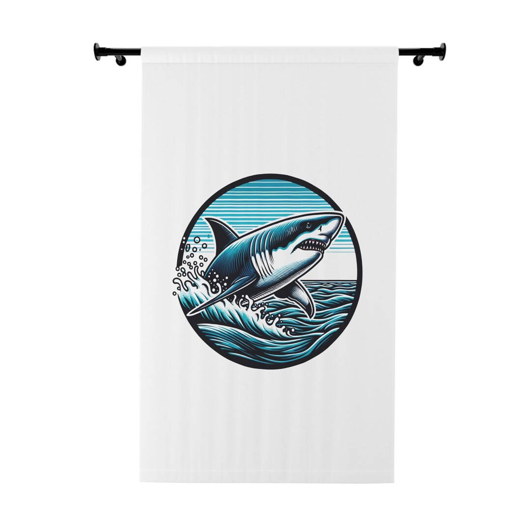 Great White Shark Window Curtain - Nautical Decor, Coastal Home, Beach ...