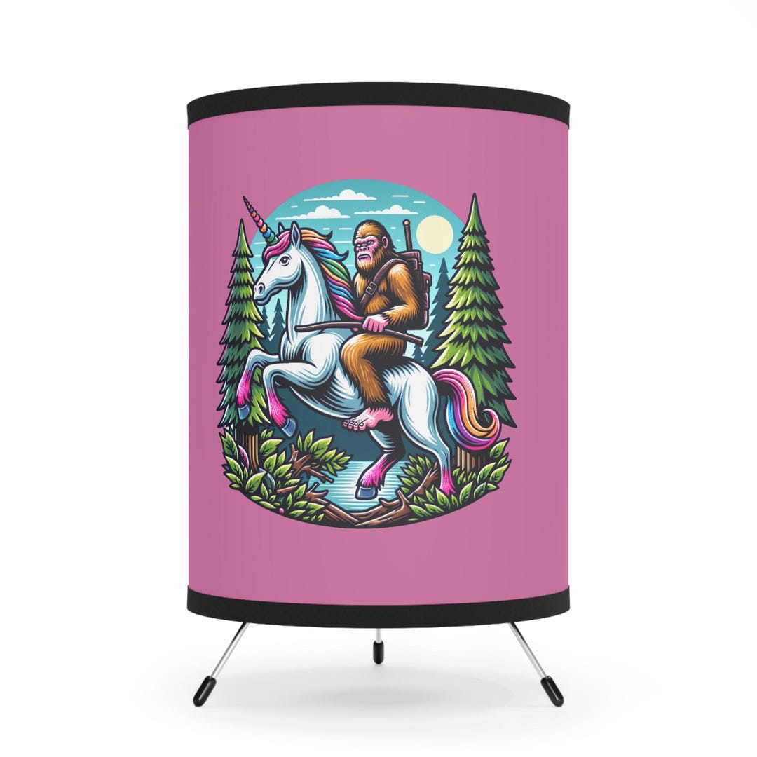 Whimsical Bigfoot Riding a Unicorn Tripod Lamp, Unique Home Decor Light ...