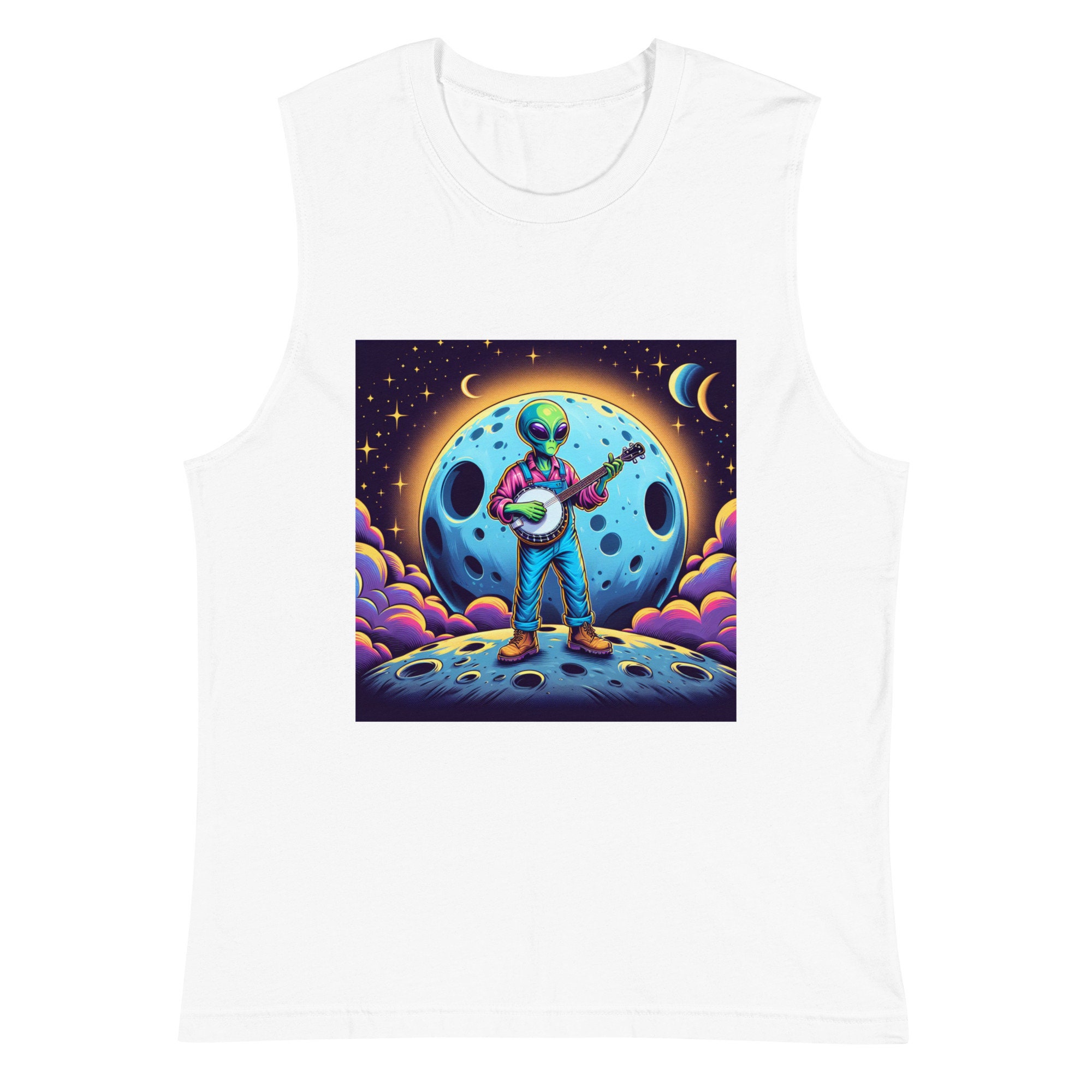 Hillbilly Alien Playing a Banjo on the Moon | Alien Muscle Shirt - Etsy