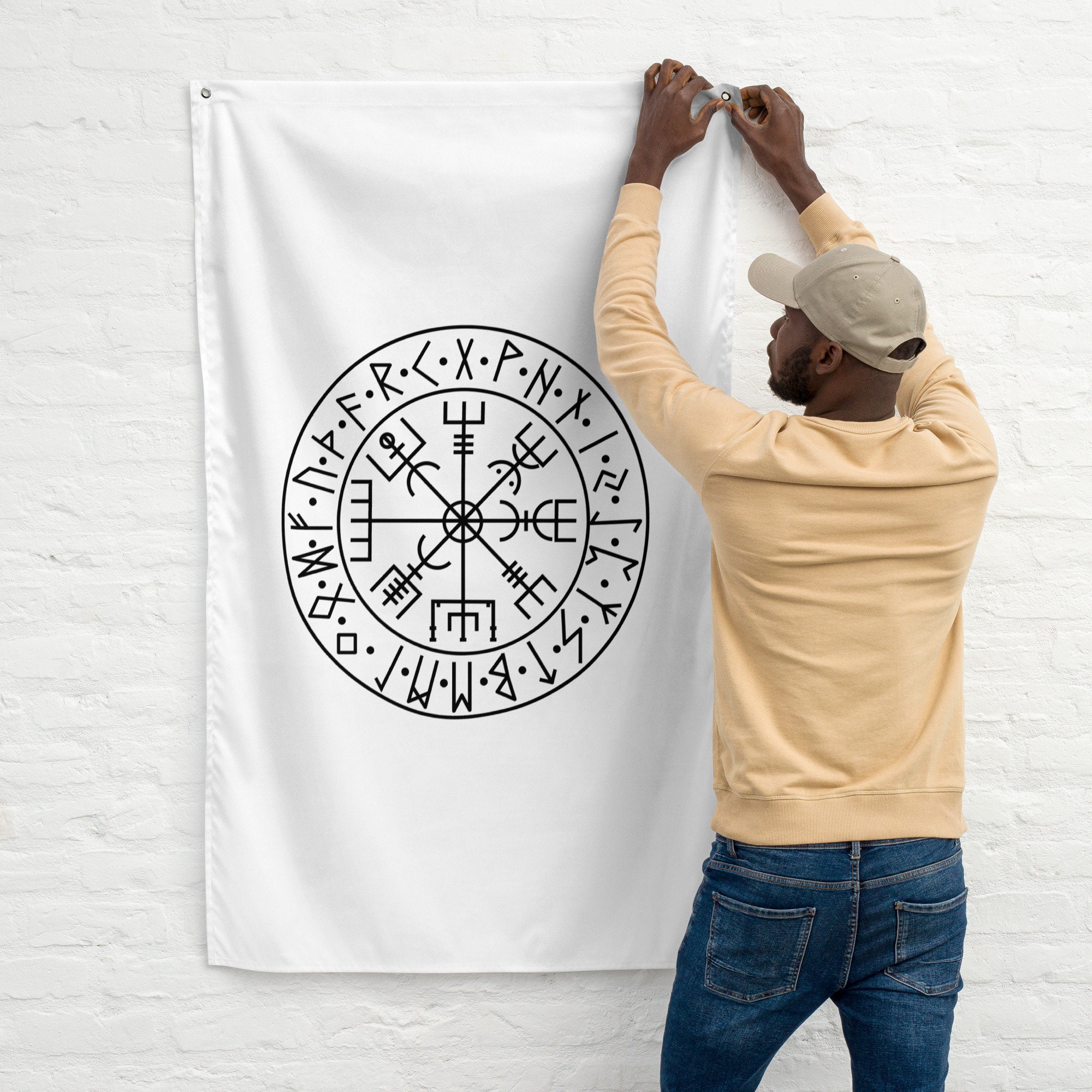 Bandera Vegvísir Símbolo Vikingo Bandera - Etsy España