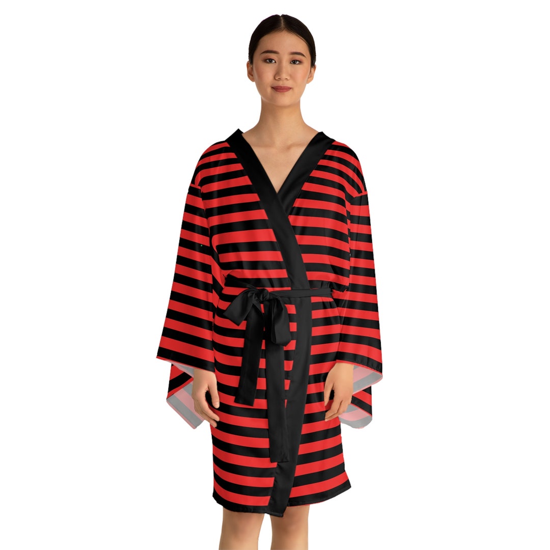 Red and Black Striped Goth Long Sleeve Kimono Robe AOP - Etsy