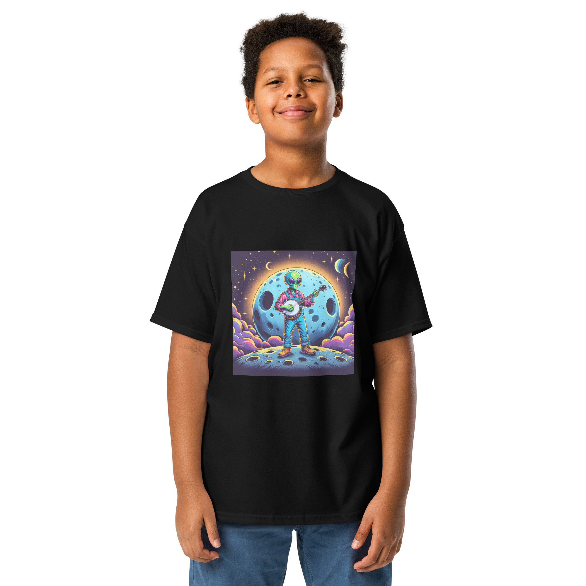 Hillbilly Alien Playing a Banjo on the Moon | Alien Youth Classic Tee ...