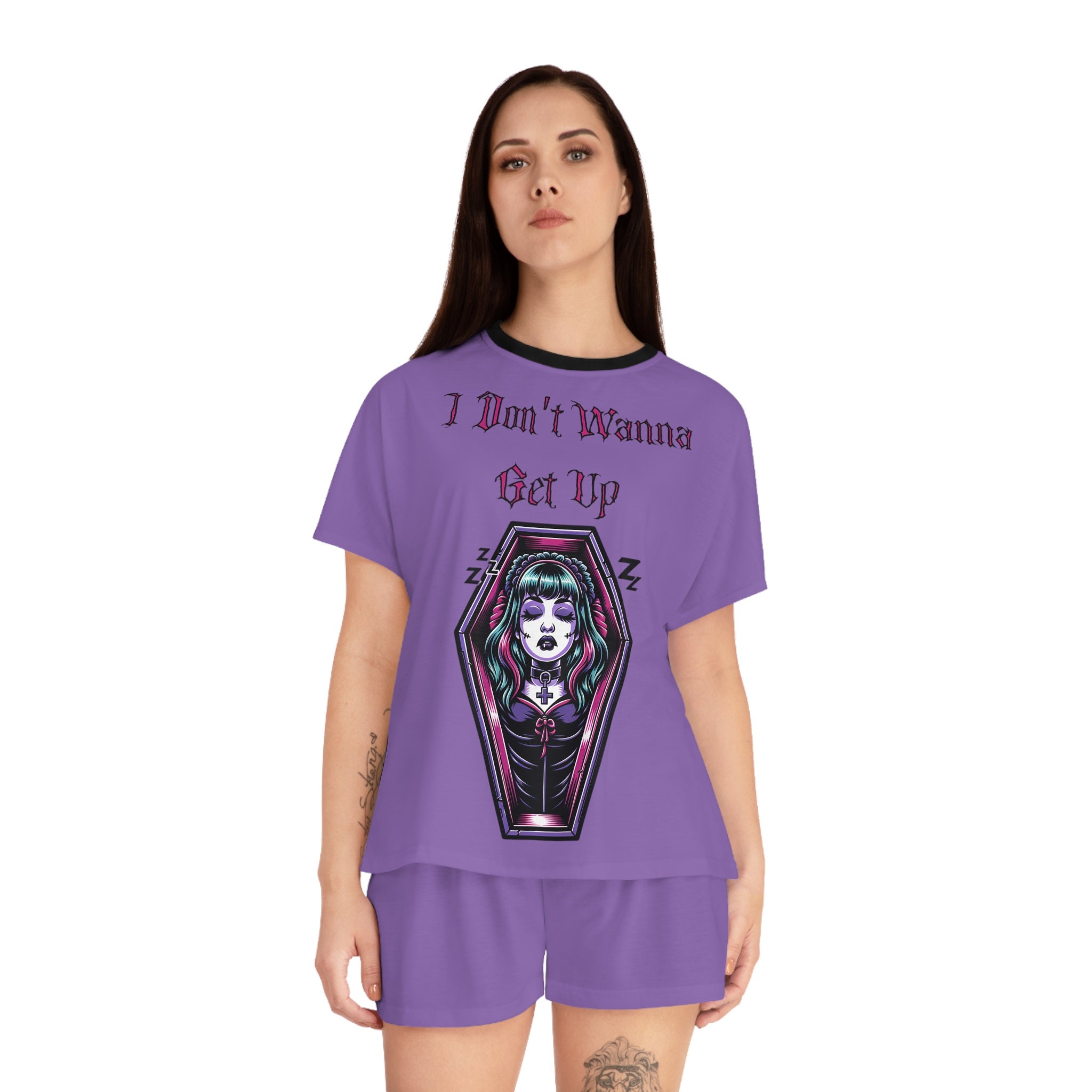 I Don't Wanna Get up | Goth Coffin Girl Light Purple Goth Women's Short ...