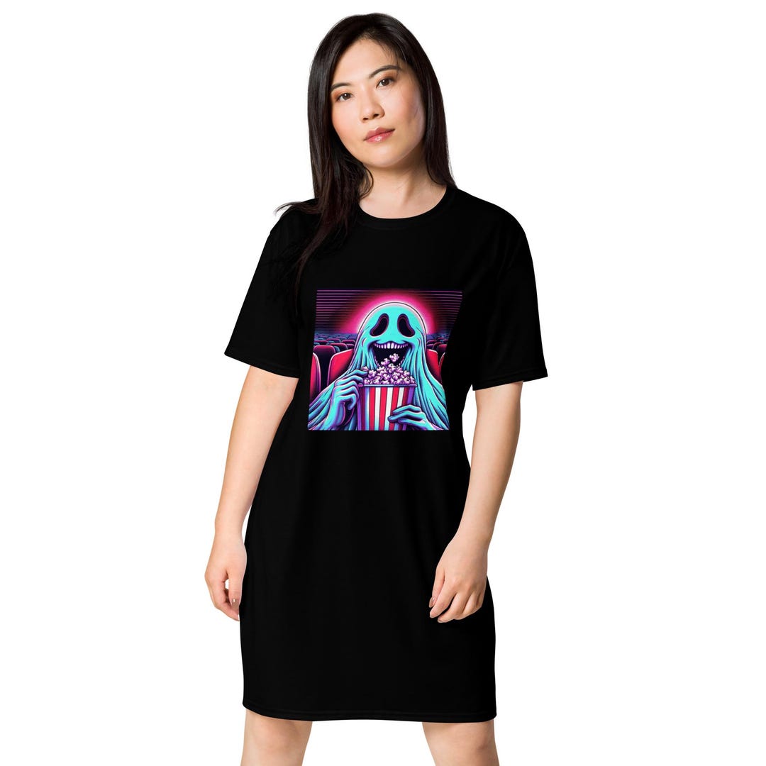 Ghost Eating Popcorn at the Movies | Goth T-shirt Dress - Etsy
