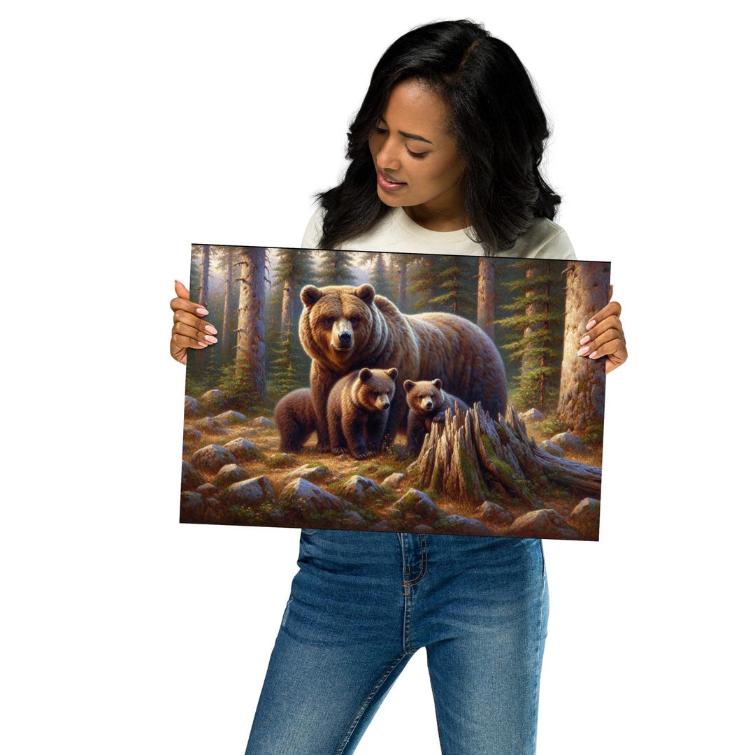 Mama Bear and Her Cubs | Great Outdoors Themed | Log Cabin Decor Poster ...