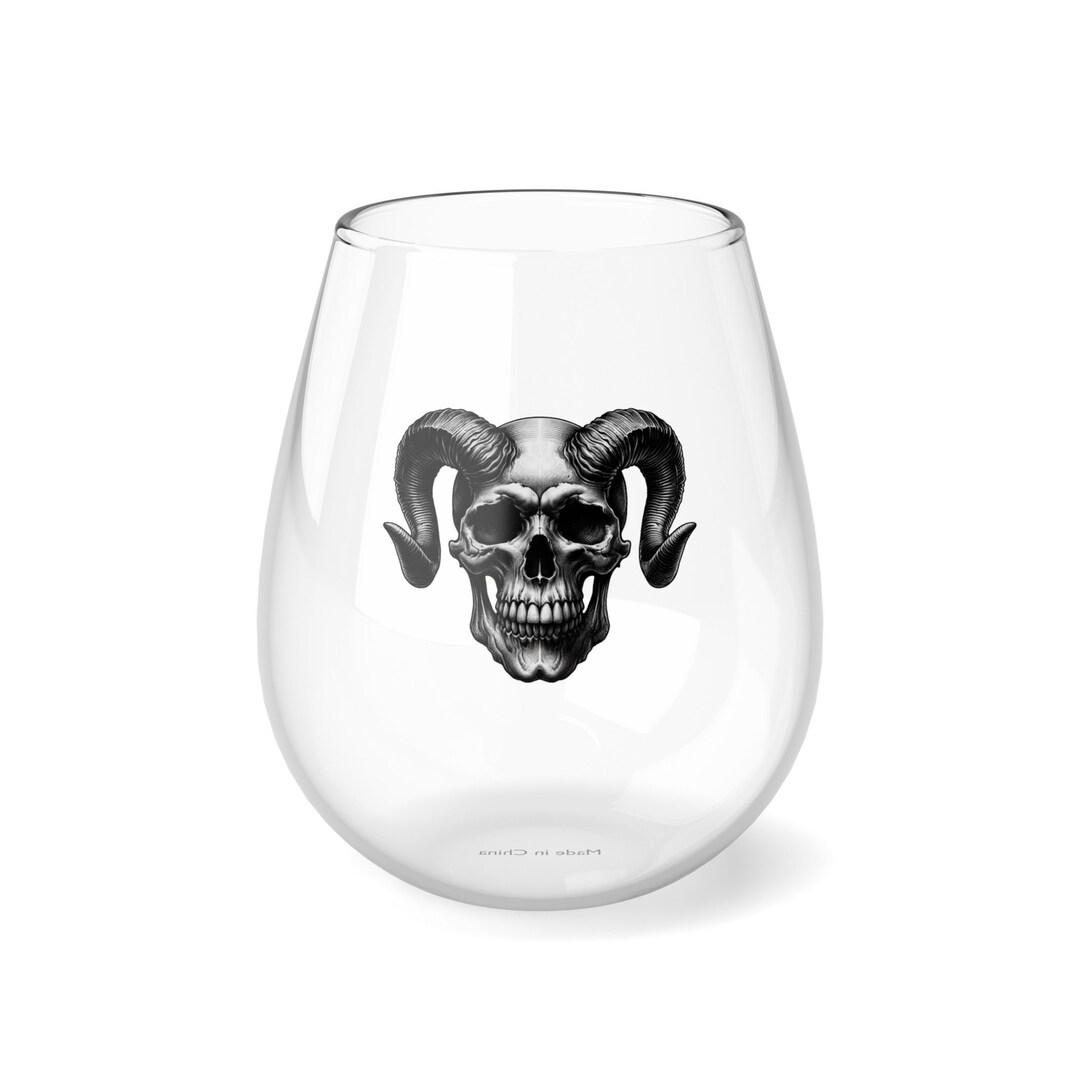 Skull With Ram Horns Satanic Occult Stemless Wine Glass, 11.75oz - Etsy