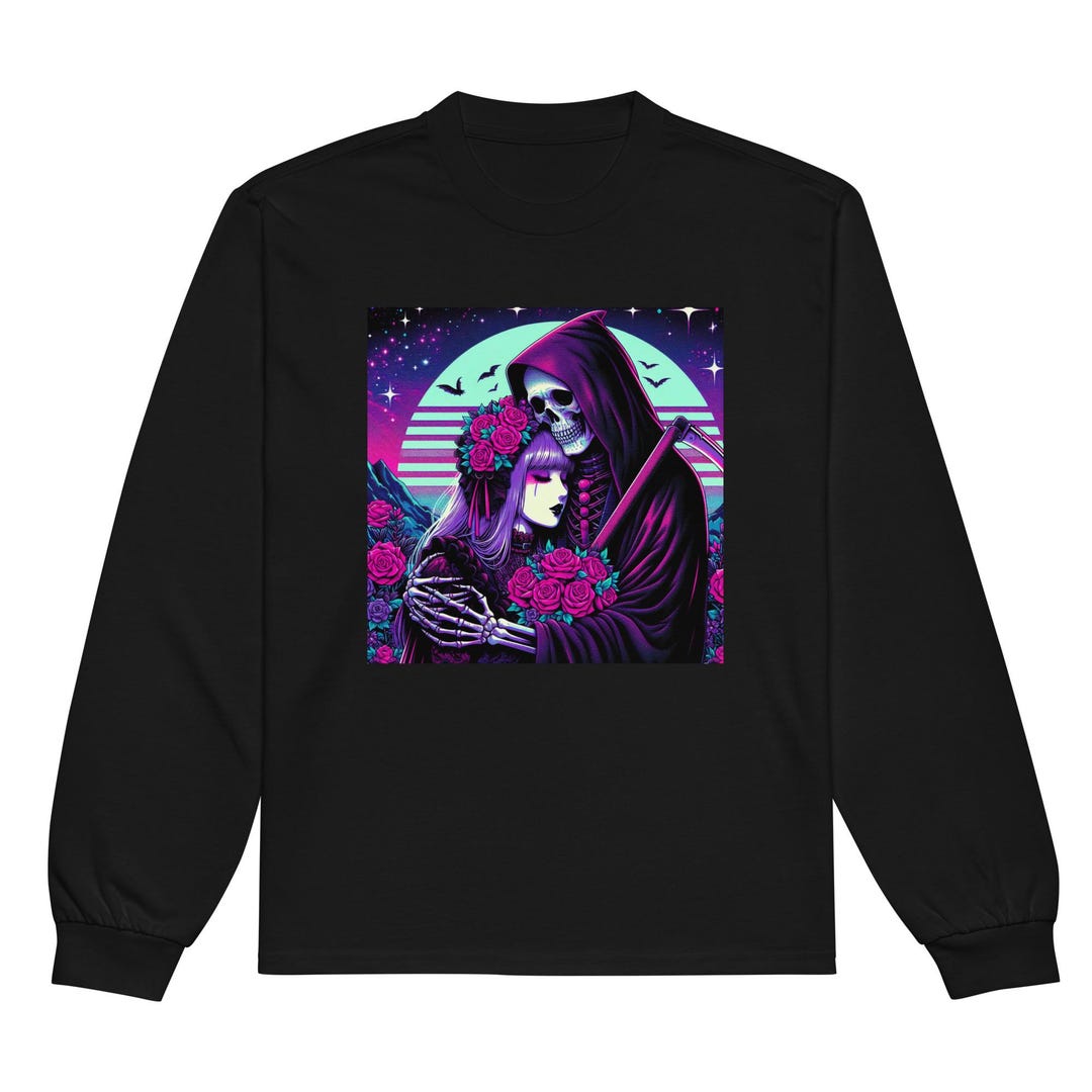 Goth Girl Hugging the Grim Reaper Goth Premium Heavyweight Long Sleeve ...