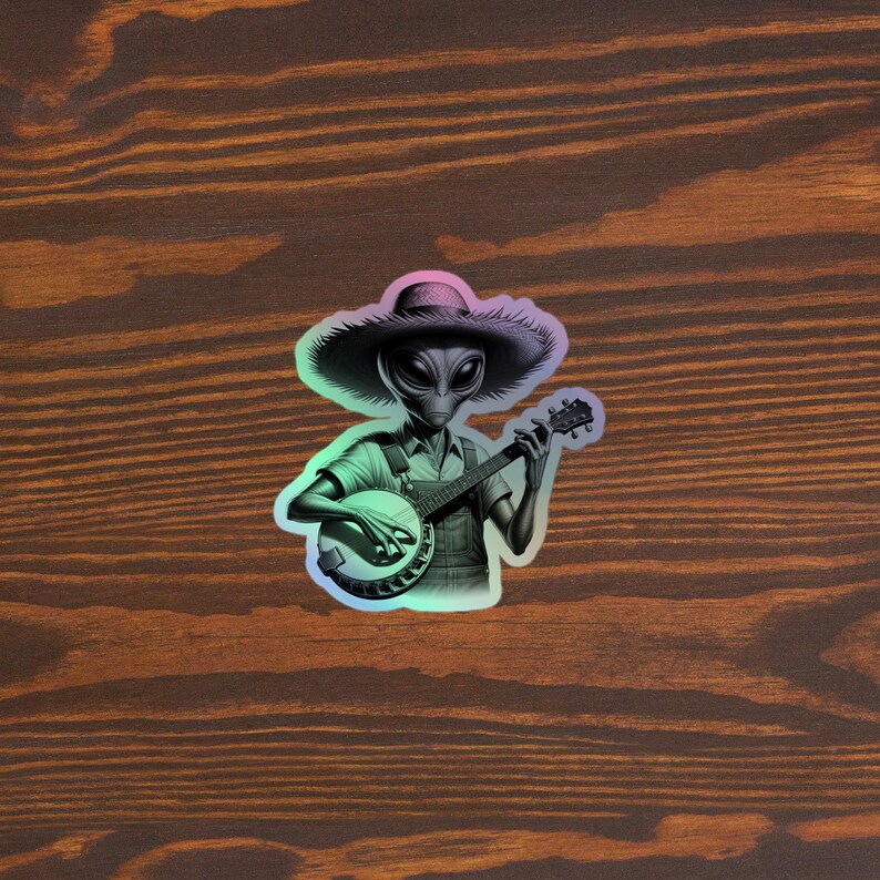 Hillbilly Alien Playing a Banjo | Weird Holographic Stickers - Etsy