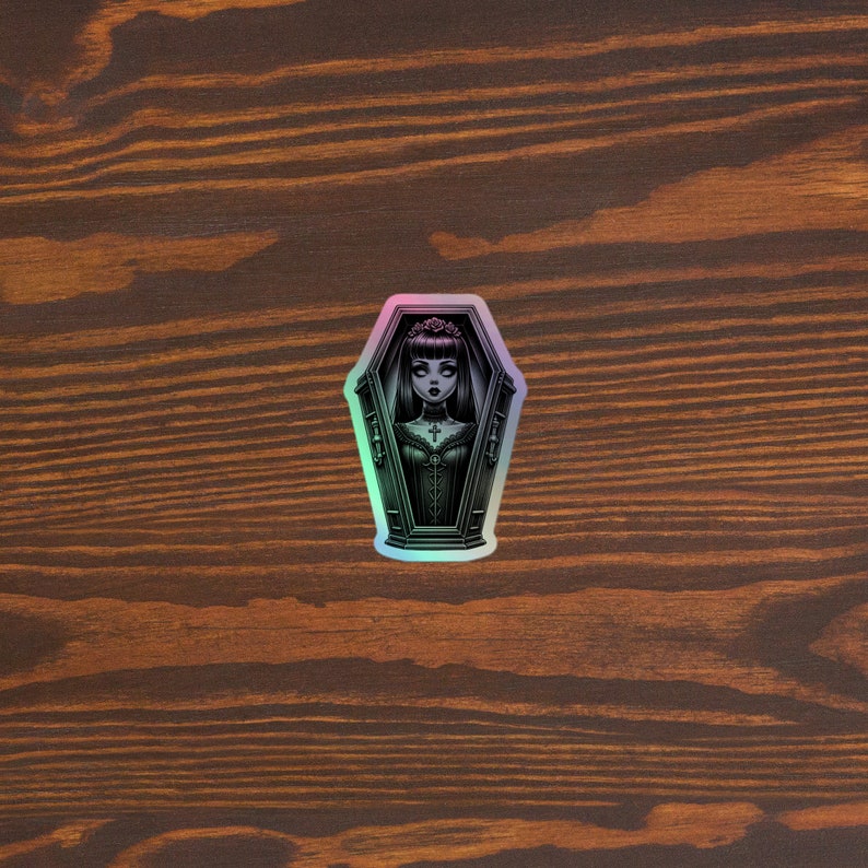 Goth Ghost Girl Laying in A Coffin | Goth Holographic Stickers - Etsy