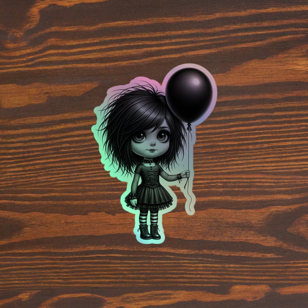 Cute Little Goth Girl Holding a Balloon | Goth Holographic Stickers - Etsy