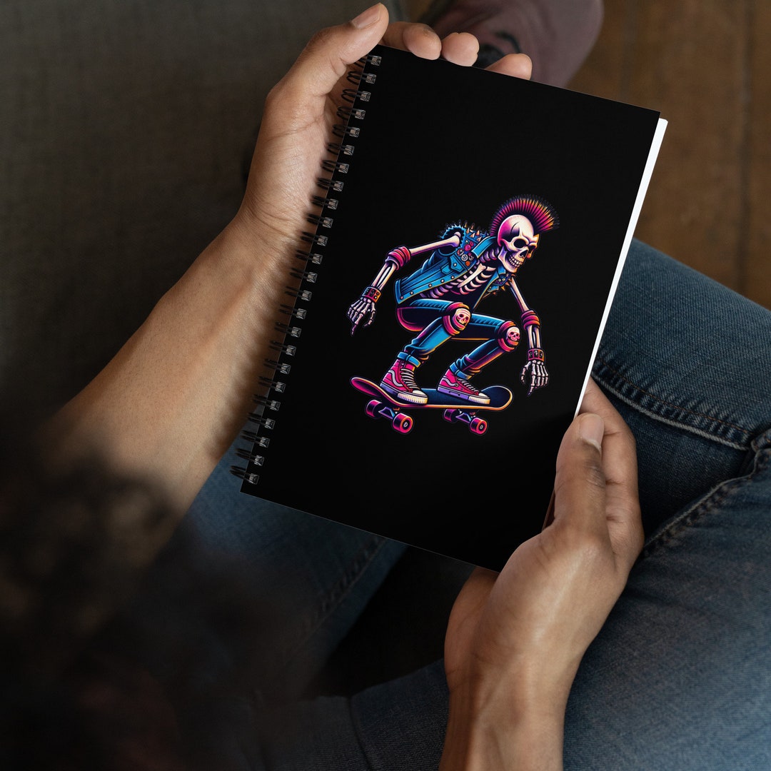 Punk Skeleton on A Skateboard | Punk Rock Spiral Notebook - Etsy
