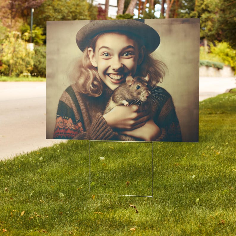 Crazy Girl Hugging a Big Rat | Weird Yard Sign - Etsy