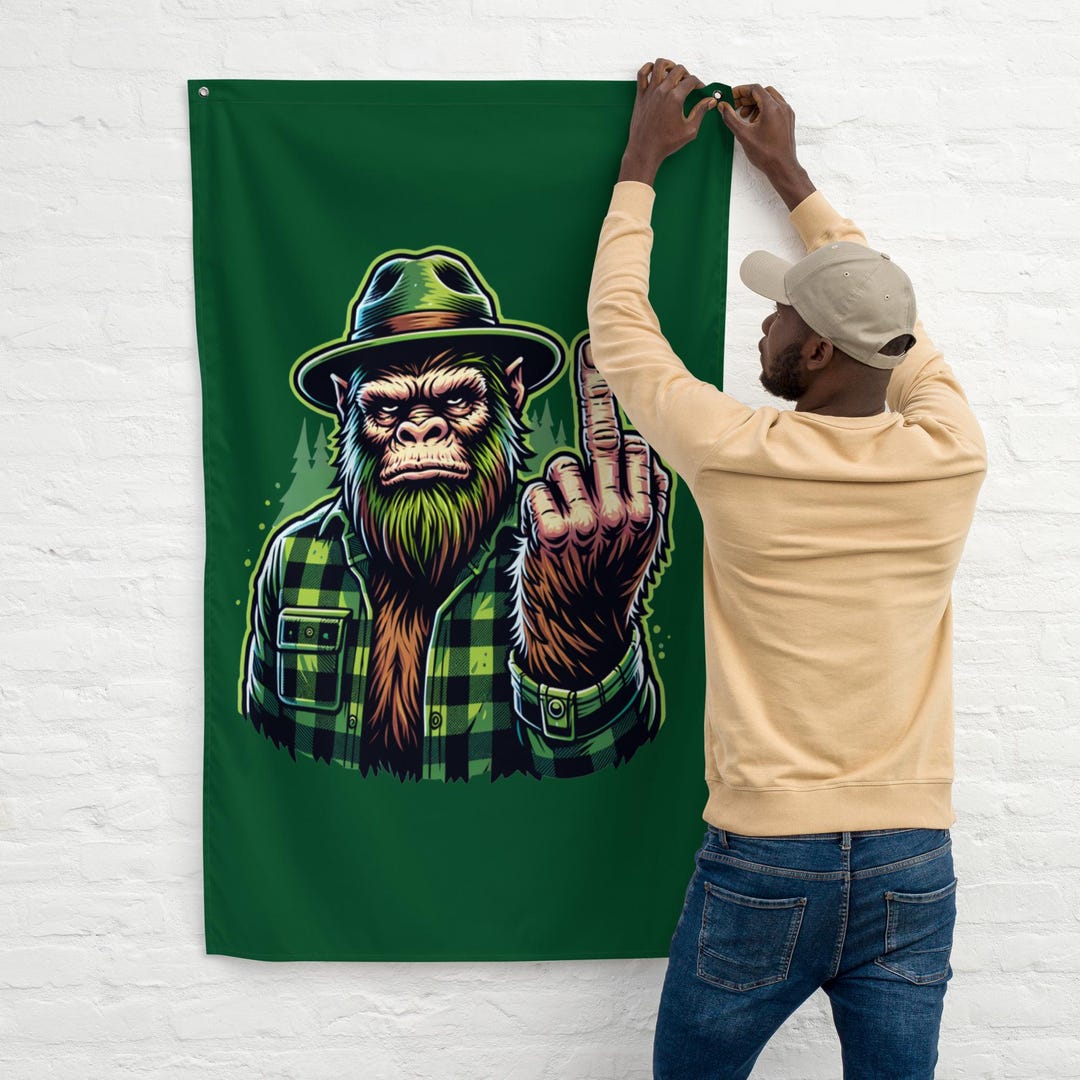 Sasquatch Giving the Middle Finger | Great Outdoors Flag - Etsy