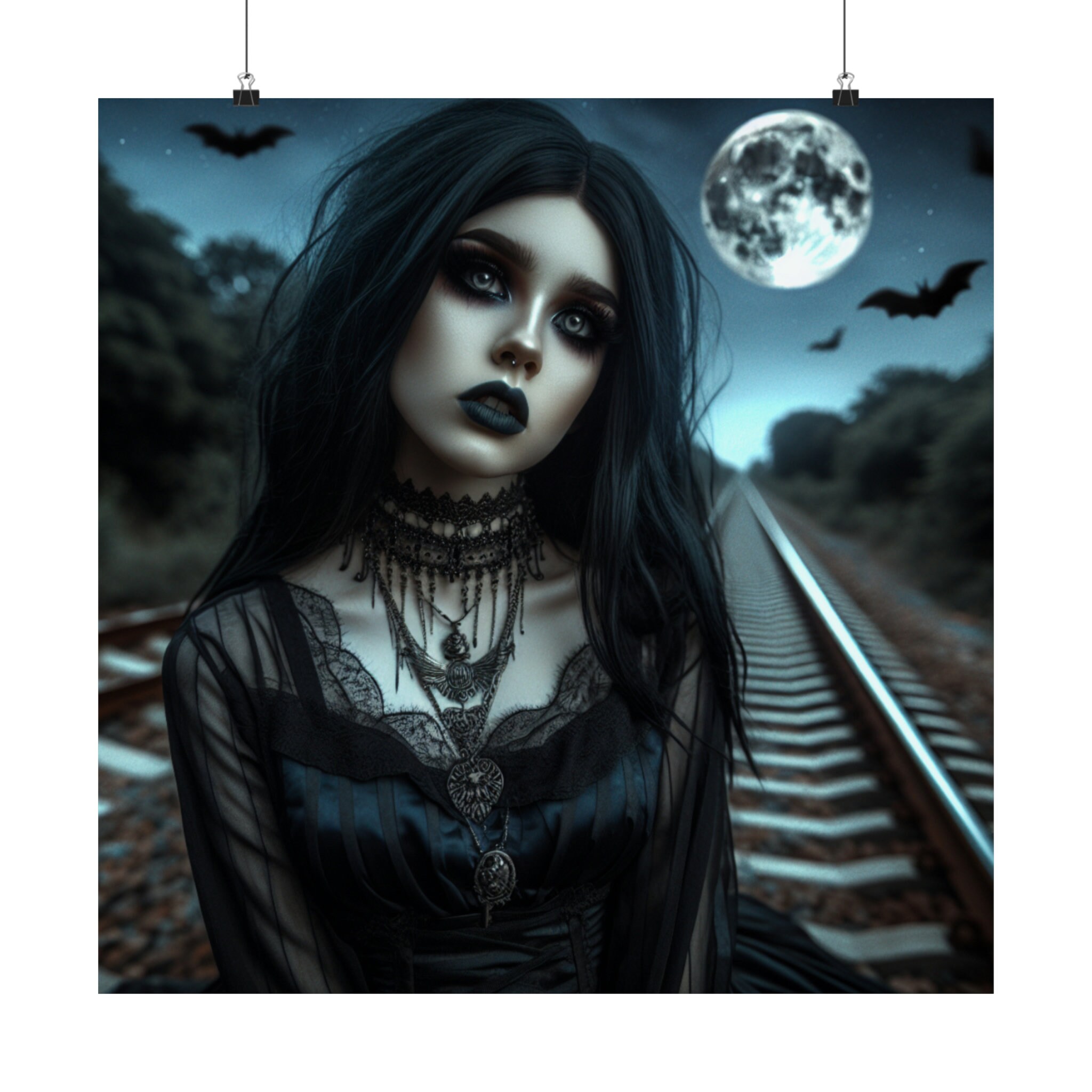 Goth Girl Standing by the Railroad Tracks During the Full Moon Gothic ...
