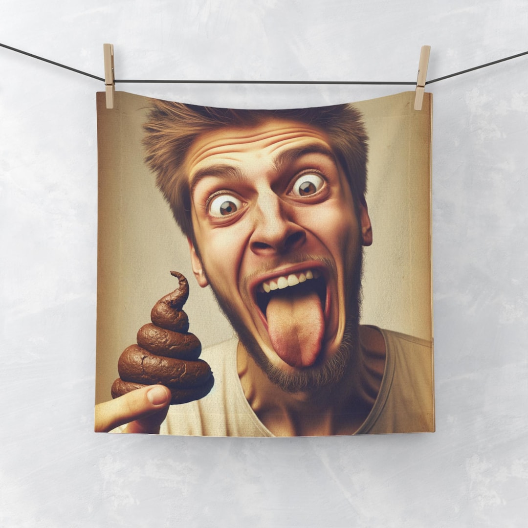 Crazy Guy Eating Poop Funny Face Towel With Silly Design, Ideal for Gag ...