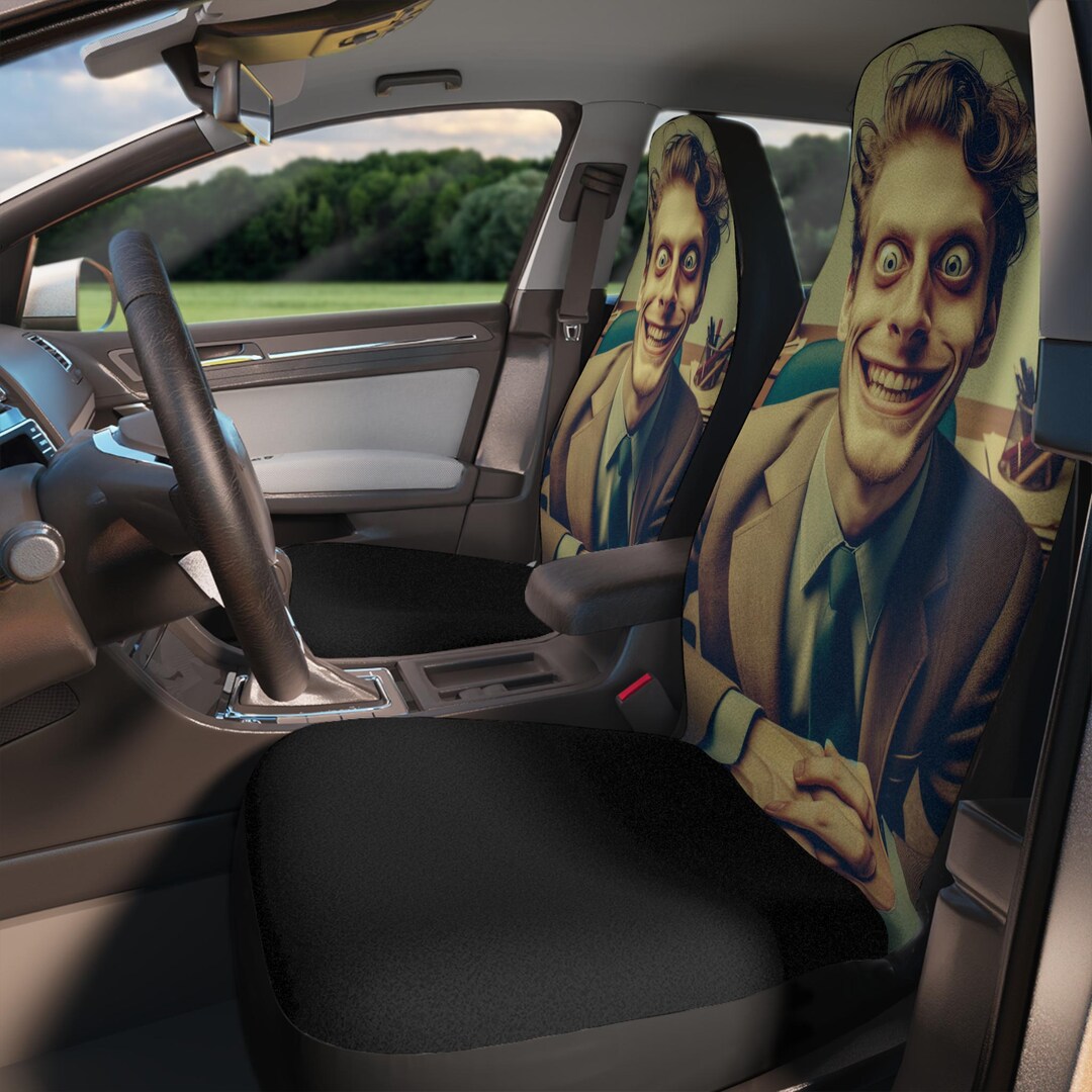 Crazy Guy Making a Creepy Face, Quirky Car Seat Covers, Fun Auto ...