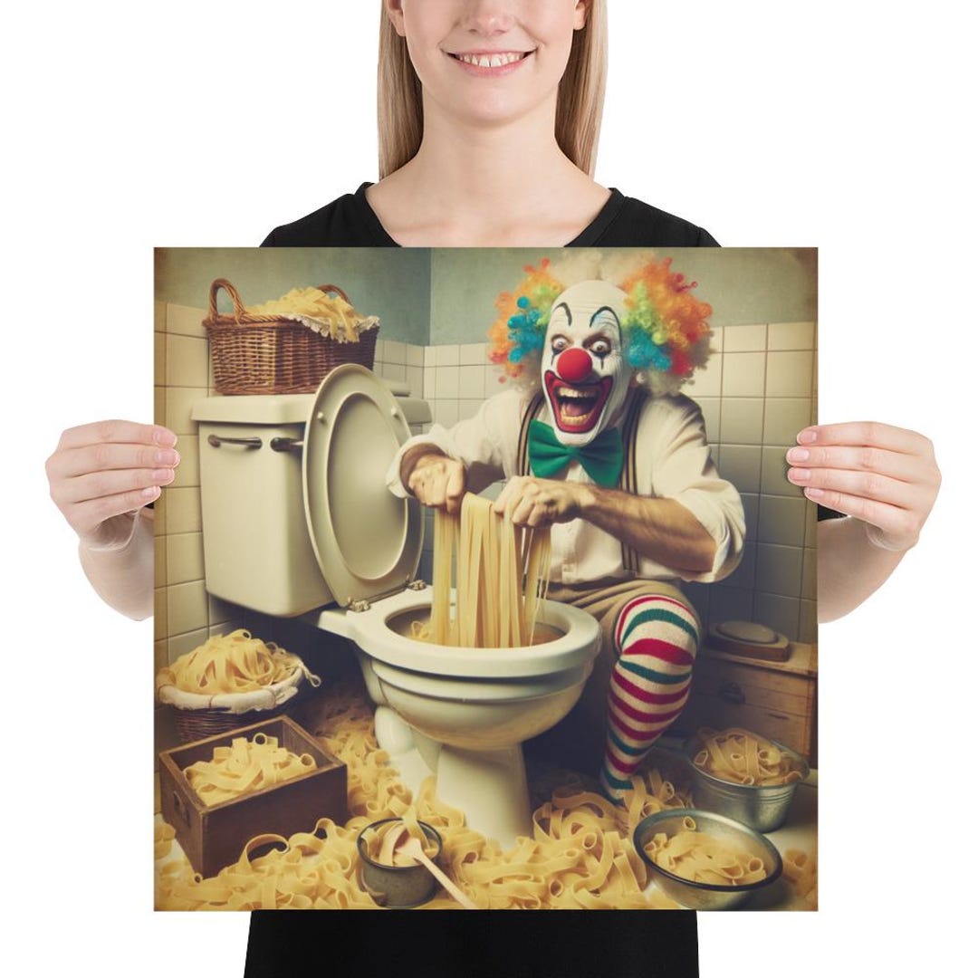 Crazy Clown Making Pasta in the Toilet | Funny Poster - Etsy