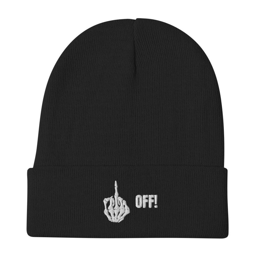 F Off! Middle Finger Skeleton Hand Embroidered Beanie - Etsy