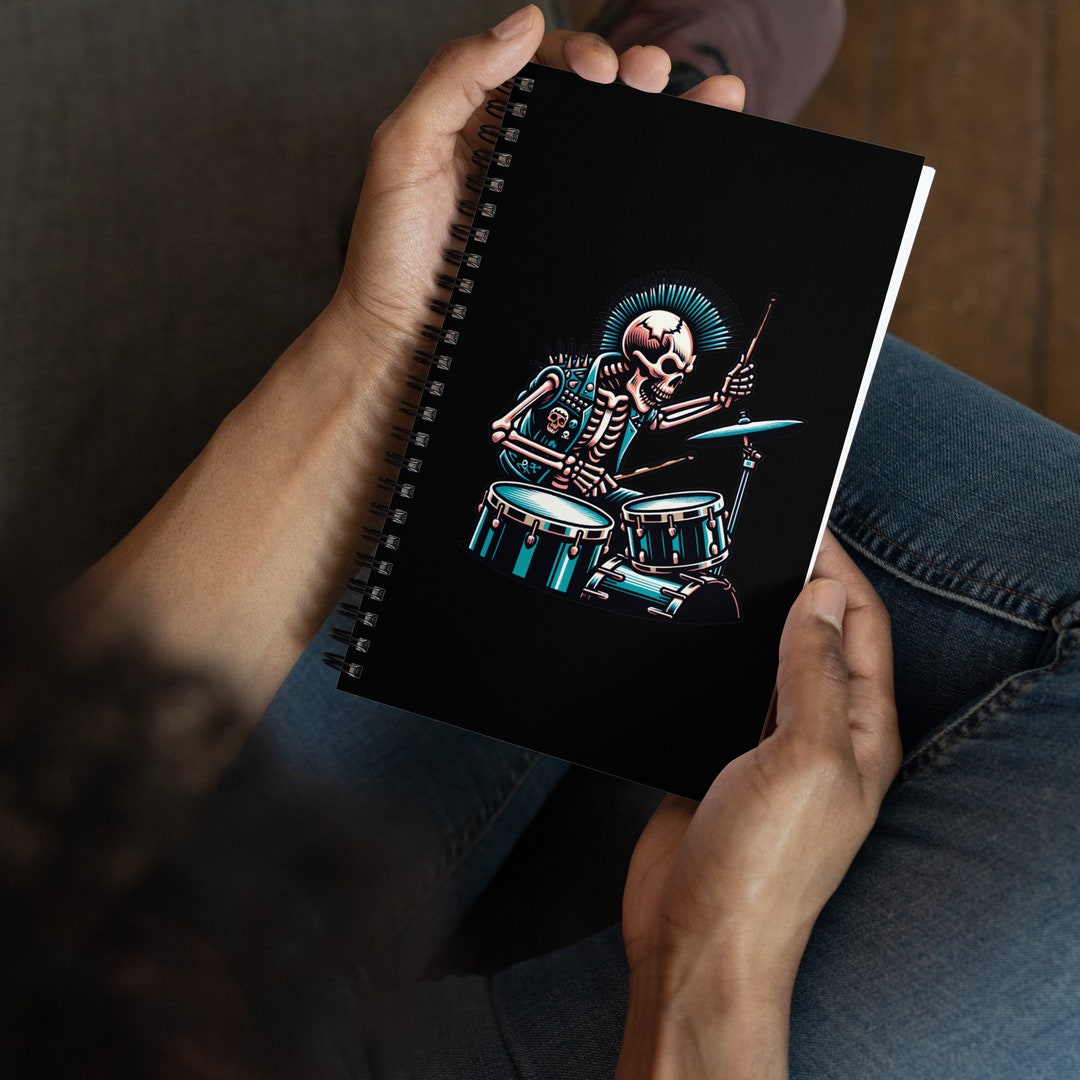 Punk Rock Skeleton Drummer | Punk Rock Back to School Spiral Notebook ...