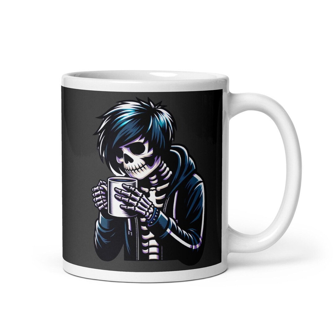 Emo Skeleton Boy Drinking Coffee | Glossy Mug - Etsy