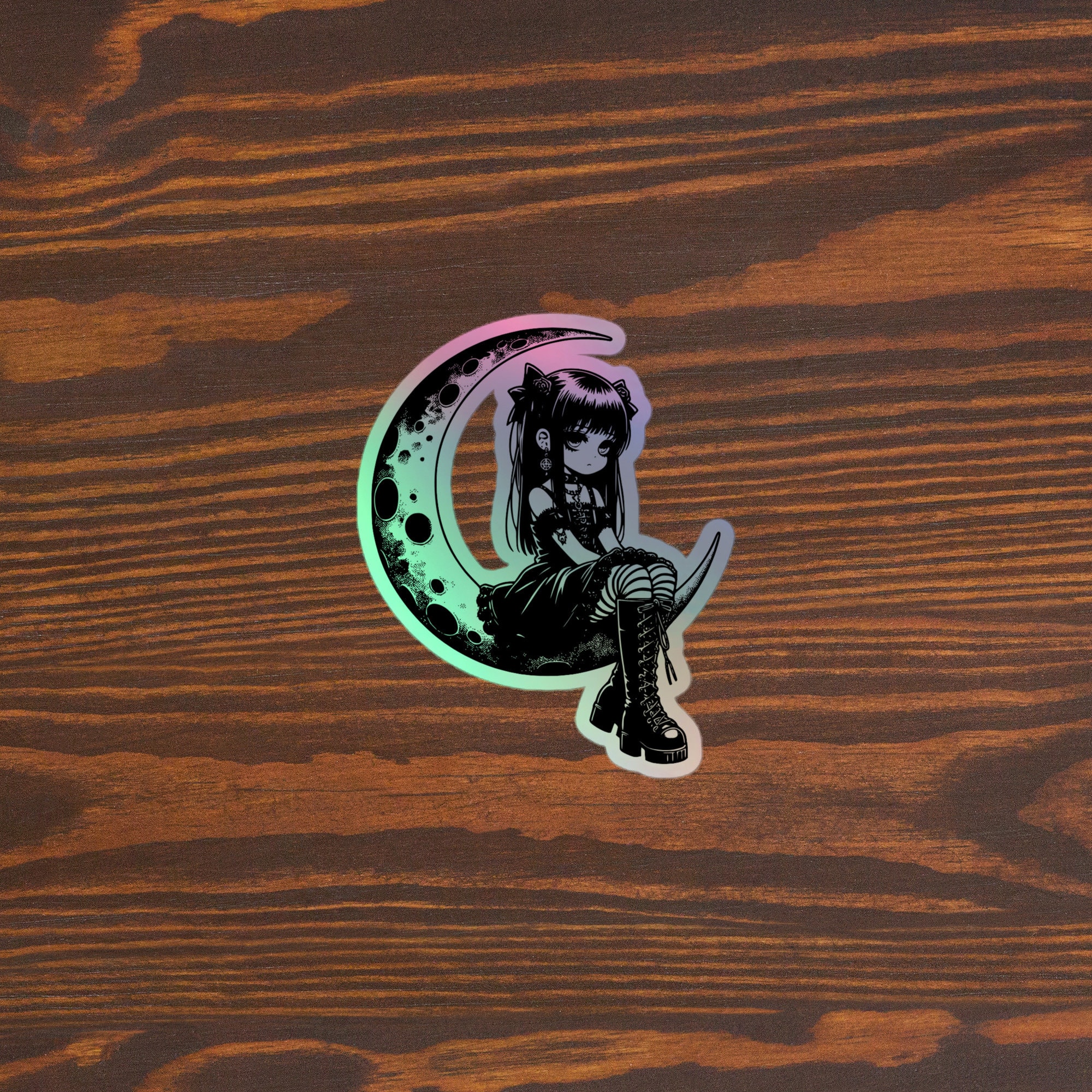 Anime Goth Girl Sitting on the Moon Goth Holographic Stickers - Etsy