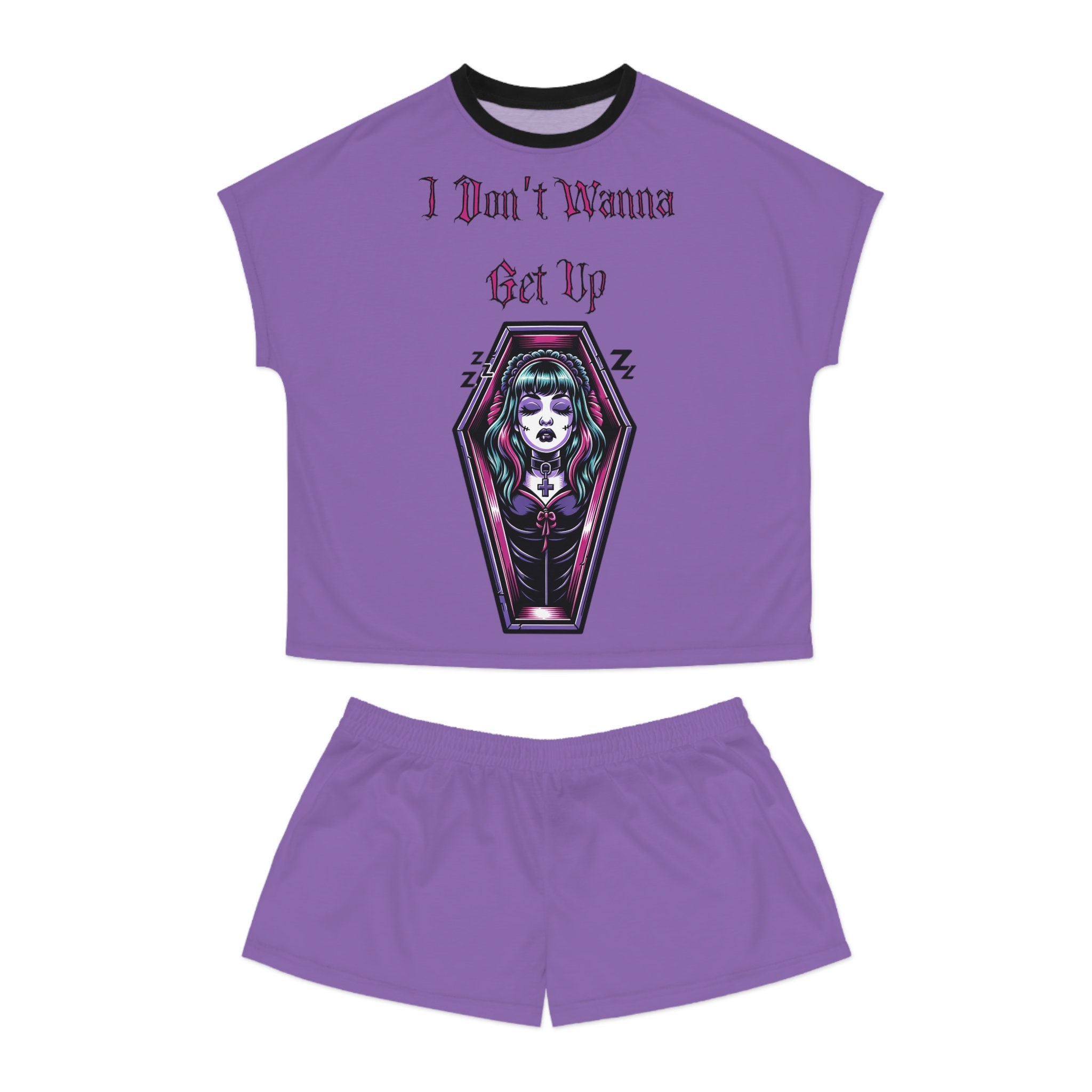 I Don't Wanna Get up | Goth Coffin Girl Light Purple Goth Women's Short ...