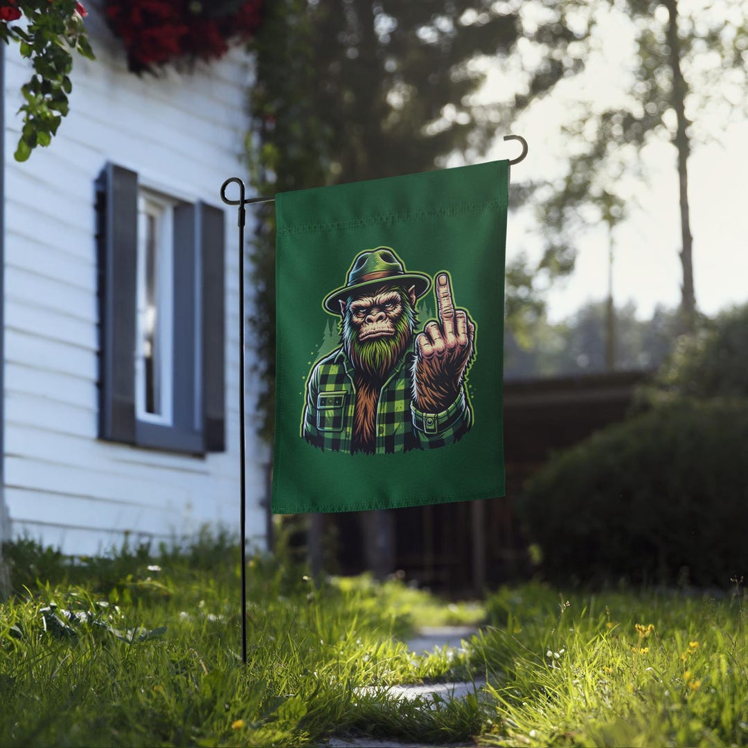 Sasquatch Giving the Middle Finger | Great Outdoors Garden Flag - Etsy