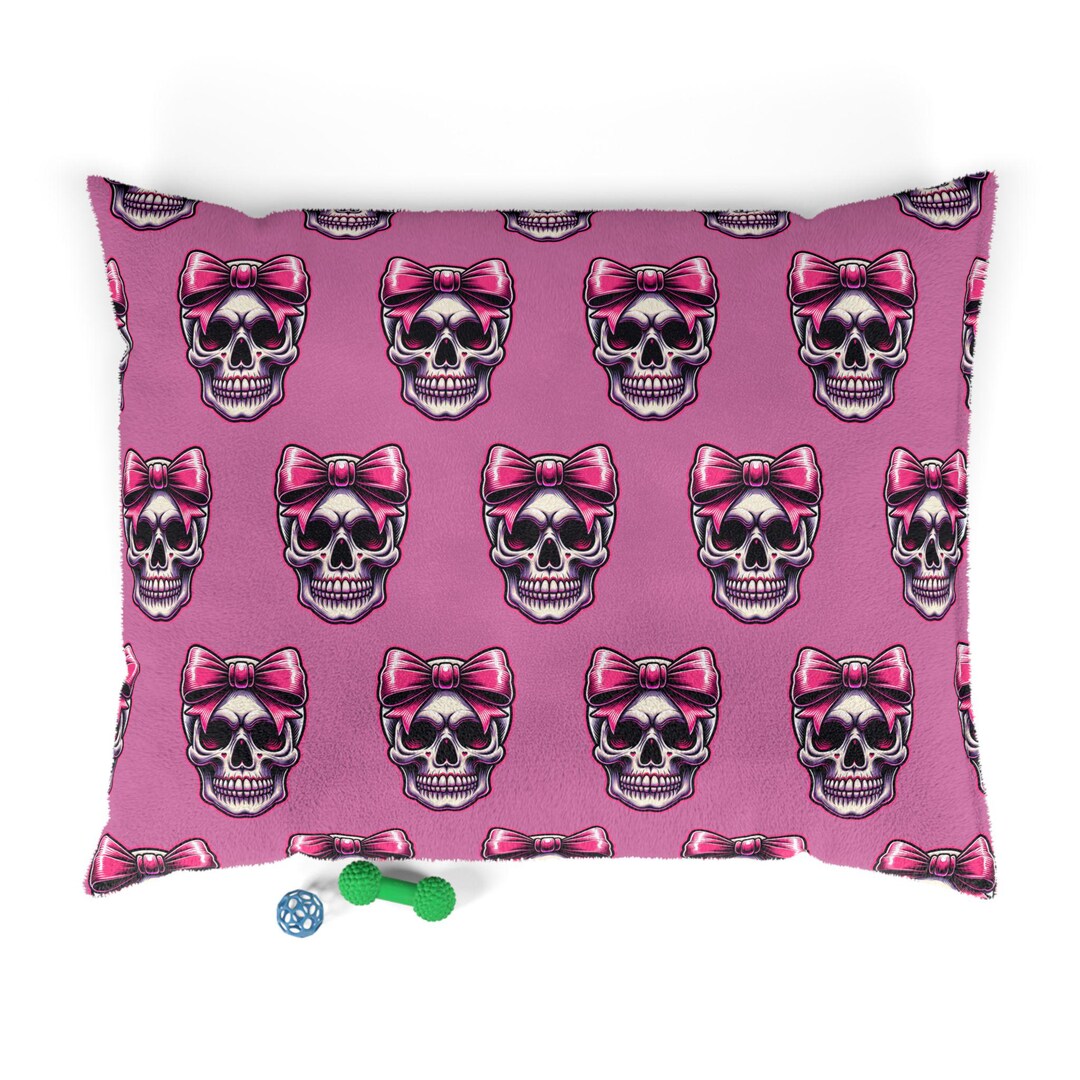 Gothic Pink Skull Pet Bed With Pink Bow Design, Unique Dog Bed, Cat Bed ...