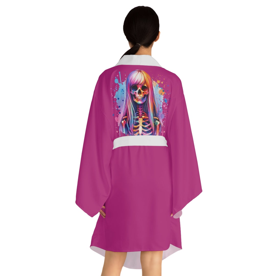Skeleton Girl Pink Pastel Goth Long Sleeve Kimono Robe AOP - Etsy