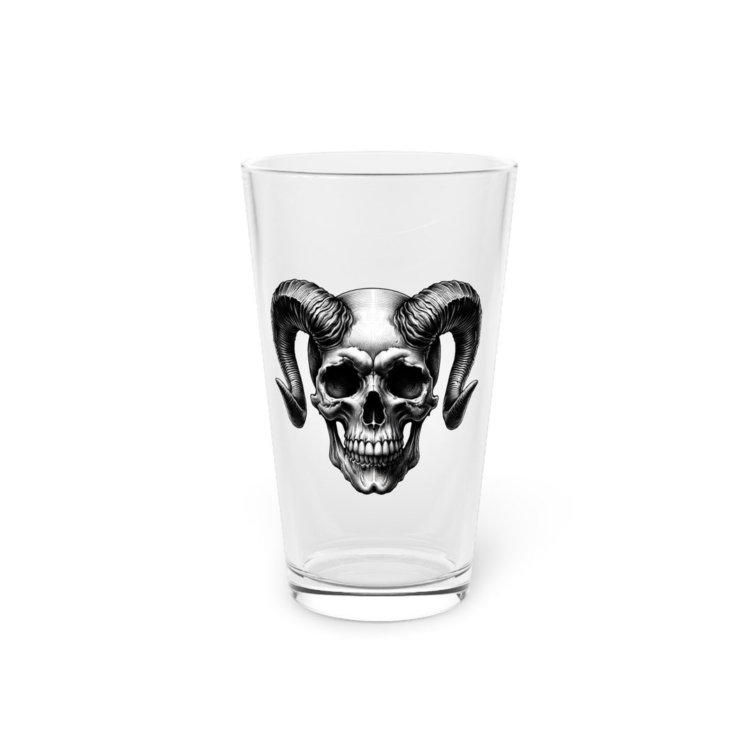 Skull With Ram Horns | Satanic Occult Pint Glass, 16oz - Etsy