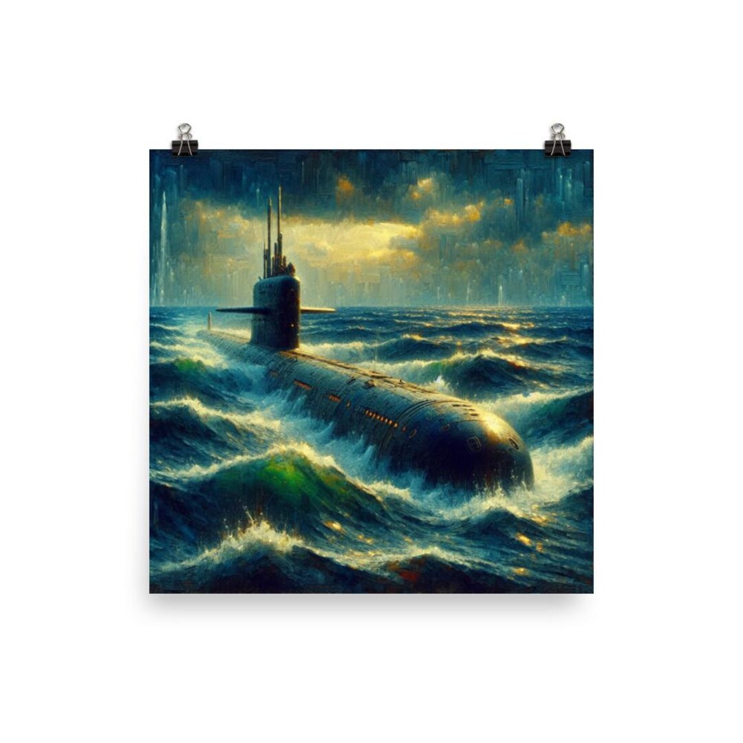 Submarine in the Deep Blue Sea Poster - Etsy