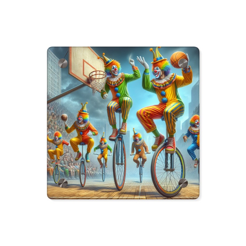 Clowns on Unicycles Playing Basketball Weird and Funny Acrylic Wall Art ...