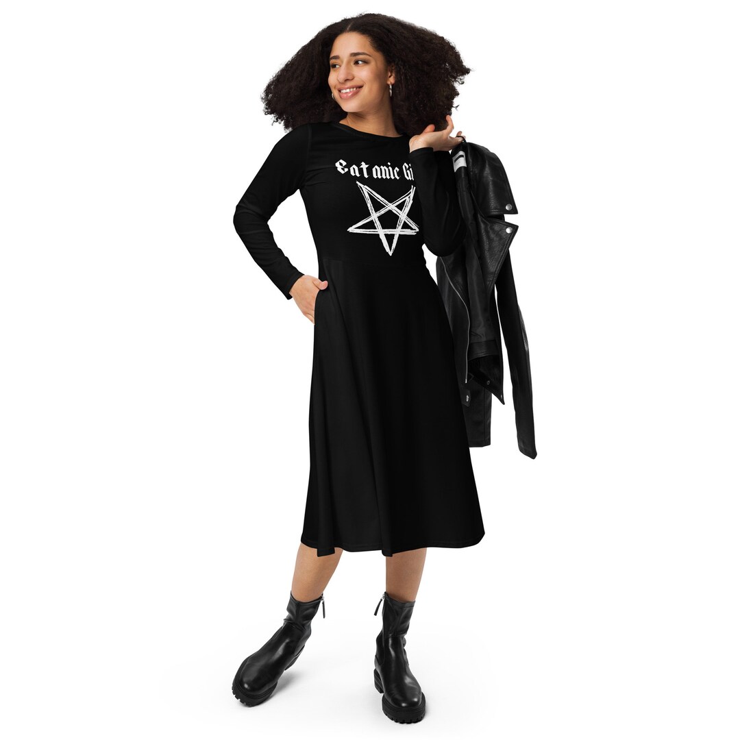 Satanic Girl Inverted Pentagram Goth Long Sleeve Midi Dress - Etsy