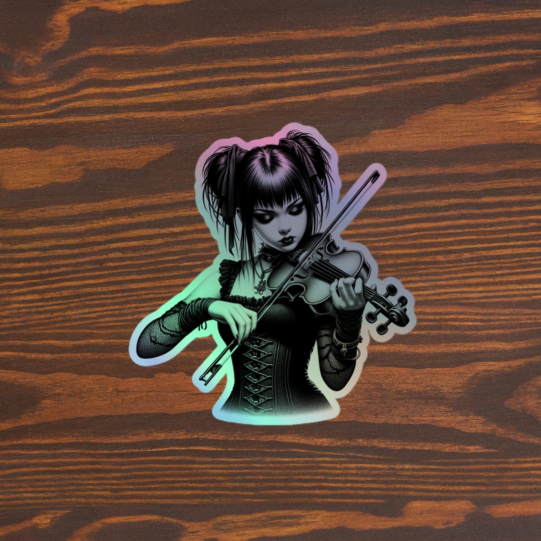 Goth Girl Playing a Violin | Goth Holographic Stickers - Etsy