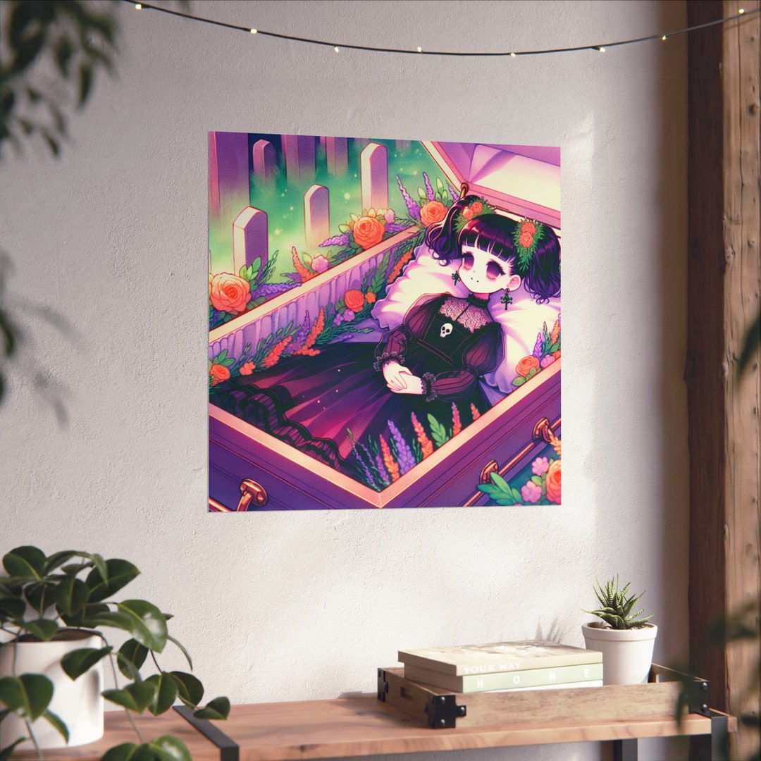 Goth Ghost Girl Resting in Her Casket | Anime Goth Style Matte Vertical ...