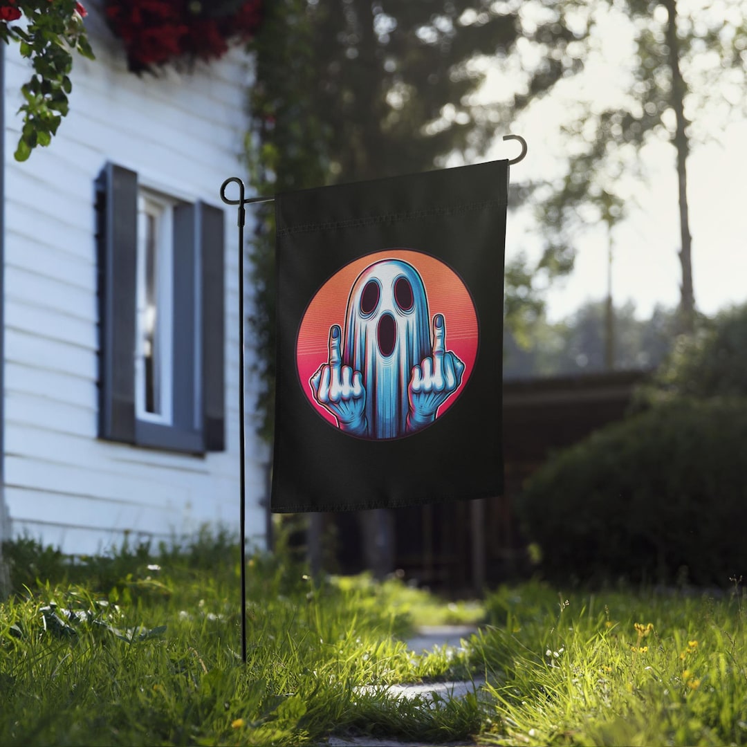 A Ghost Flipping the Bird | Funny and Spooky Middle Finger Garden Flag ...