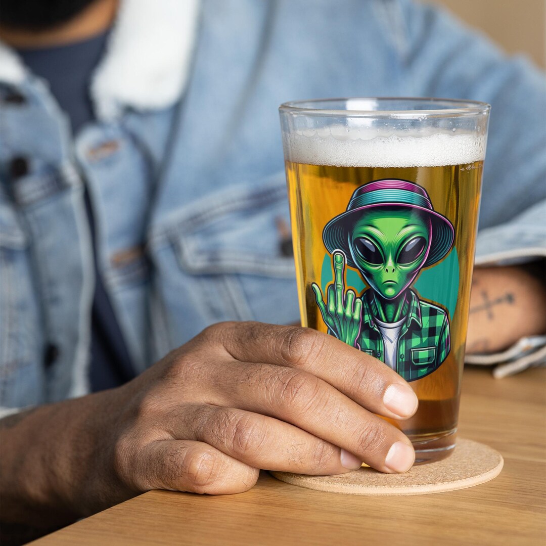 Alien Dude Giving the Middle Finger | Funny Middle Finger Shaker Pint ...