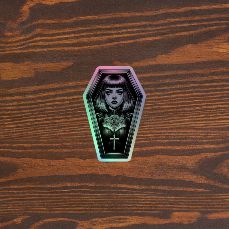 Goth Girl Laying in a Coffin | Goth Holographic Stickers - Etsy