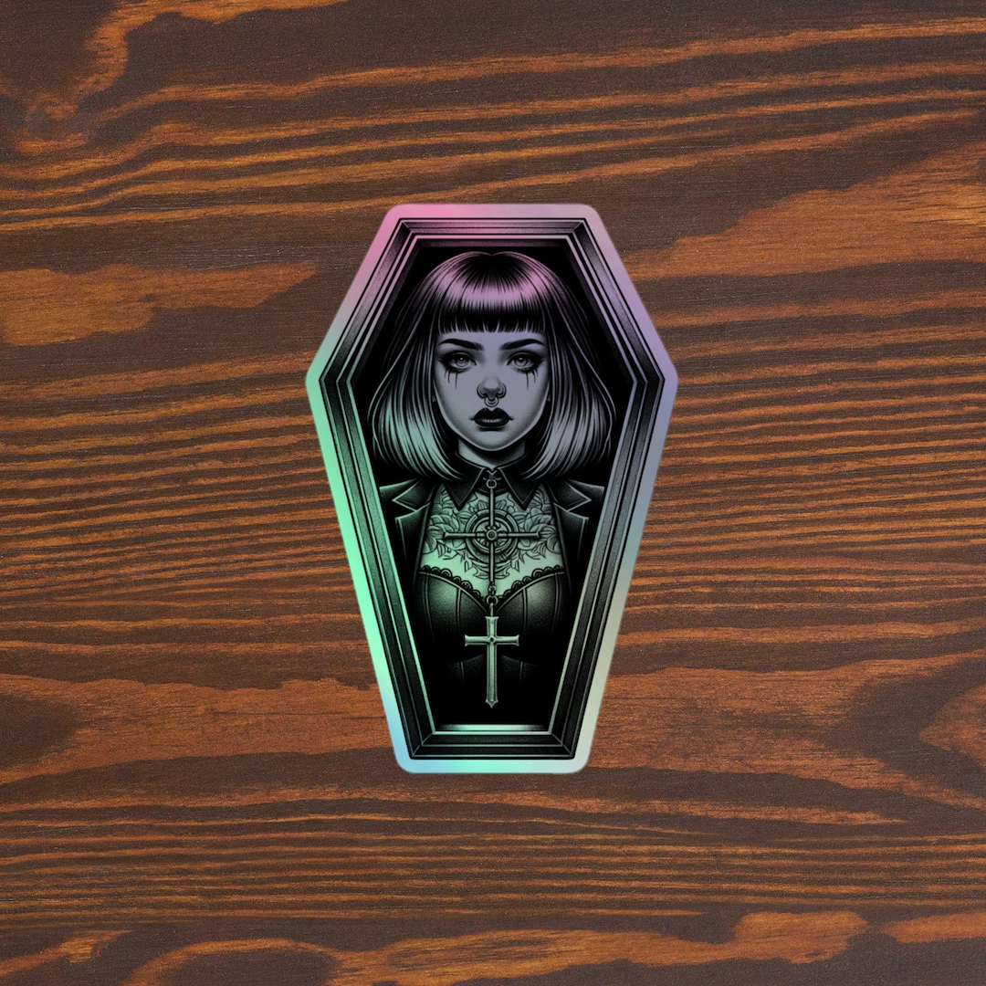 Goth Girl Laying in a Coffin | Goth Holographic Stickers - Etsy