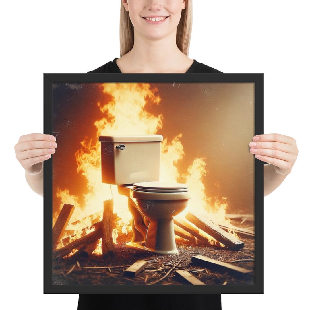 Toilet in the Burn Pile | Funny Bathroom Decor | Framed Poster - Etsy