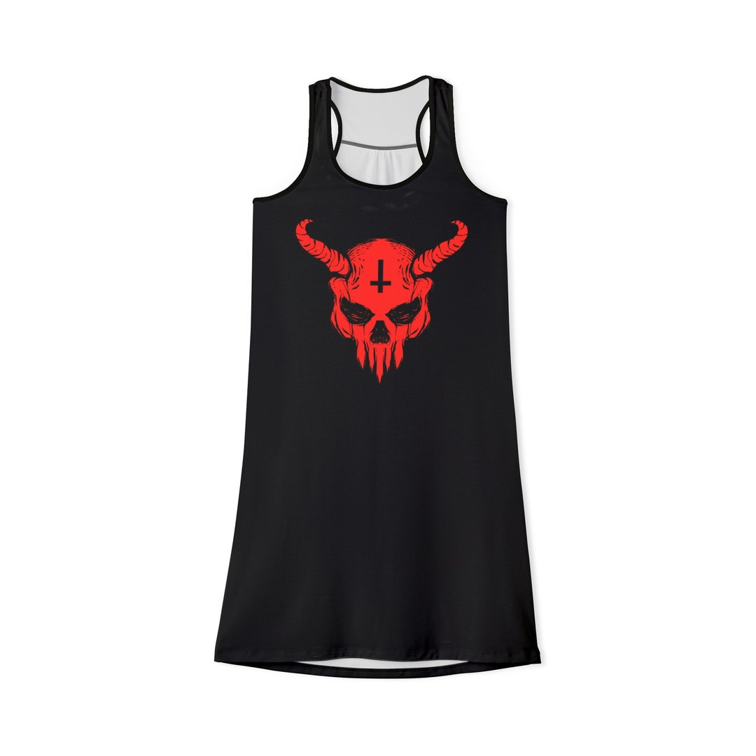 Red Demon Skull Satanic Goth Women's Racerback Dress AOP - Etsy